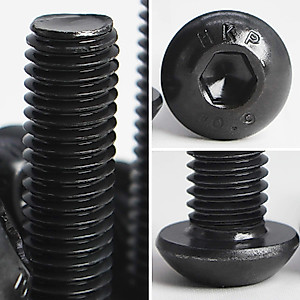 M6 x 20mm 25mm 30mm 35mm 40mm Button Head Socket Cap Screws Bolts, 10.9 Grade Alloy Steel, Metric Allen Hex Drive, Black Oxide Finish, Fully Threaded, Assortment Kit 50PCS