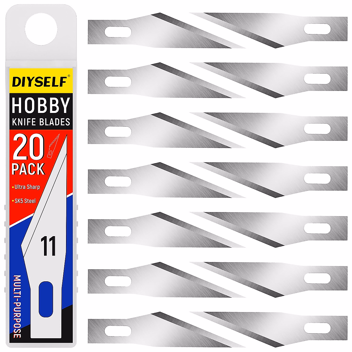 DIYSELF 20PCS Craft Knife Blades, SK5 Carbon Steel #11 Exacto Knife Blades Refill Hobby Art Blades Exacto Blades Cutting Tool with Storage Case for Craft, Hobby, Scrapbooking, Stencil