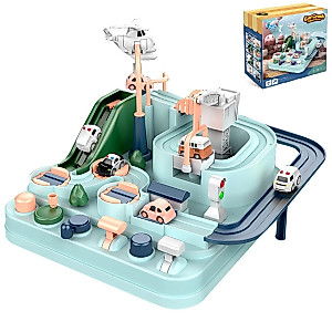 Car Rescue Adventure Toys for 3 4 5 6 7 8 Years Old Boys Girls,City Rescue Toy Set Montessori Car Race Tracks Parking Playsets for Toddlers (Macaron)