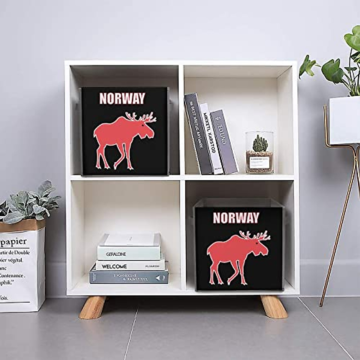 Norway Elk Canvas Collapsible Storage Bins Cube Organizer Baskets with Handles for Home Office Car