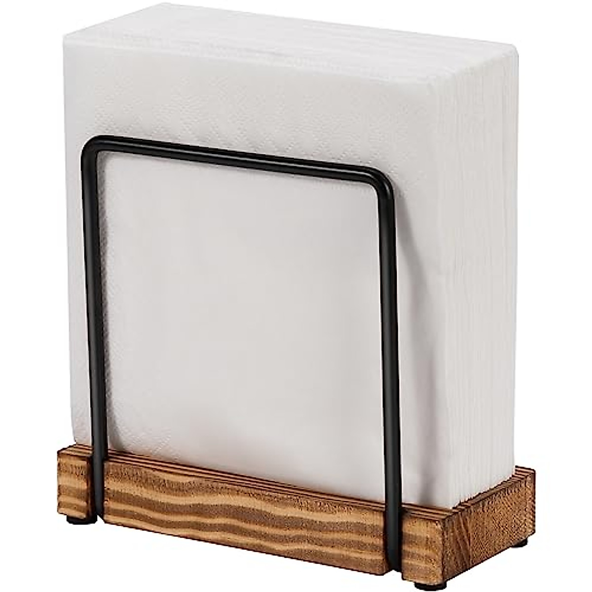 Napkin Holder for Kitchen Dining Table - Farmhouse Standing Iron Napkins Holders with Wood Base for Paper Napkins, Modern Dispenser for Home Decor