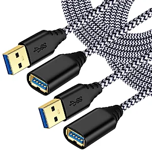 USB 3.0 Extension Cable, Besgoods 2-Pack 10ft USB to USB Extension Cable Braided USB Extender Cable - A Male to A Female Fast Data Extension Cord with Gold-Plated Connector – White