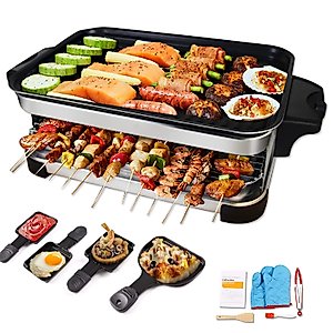 ZXMOTO Electric Smokeless Grill, 3 in 1 Korean BBQ Grill Raclette Table Grill,1600W Non-Stick Temperature Control Grill Removable Table Griddle for 7-8 Person