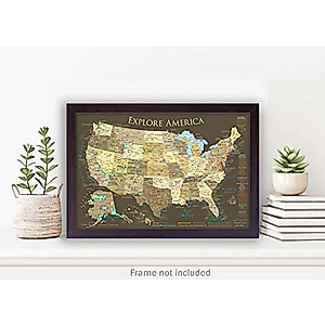 National Parks Map Poster with USA Travel Destinations (24W x 16H inches)