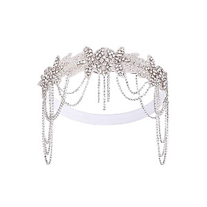 BABEYOND 1920s Flapper Headpiece Roaring 20s Headband Great Gatsby Headband Chain for Women Vintage Hair Accessory (White)