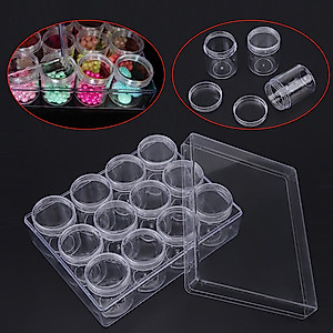 Plastic Container,Rectangle Clear Plastic Jewelry Beads Storage Box W/12 Round Bottle Container Tiny Jars 20g/15g(12 grid 15g)