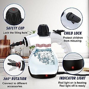 GLOIL Handheld Steam Cleaner, Steamer for Cleaning, Multipurpose Portable Steam Cleaners for Home Use with Safety Lock and 10 Accessory Kit to Remove Grime, Grease, and More, Save Time and Effort