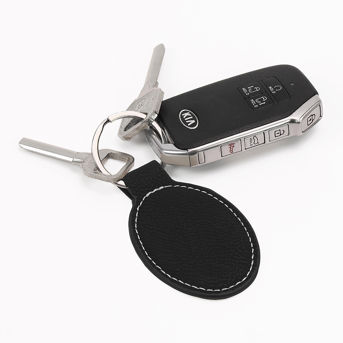 LaserGram Oval Keychain, Motorcycle, Personalized Engraving Included (Black with Silver)