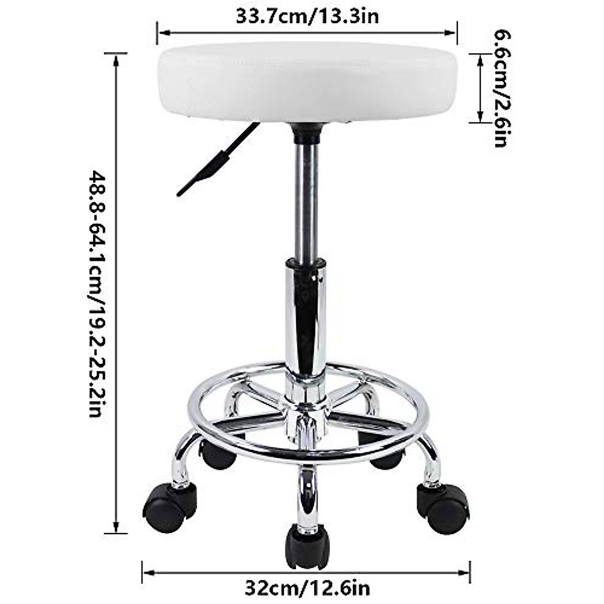 KKTONER PU Leather Round Rolling Stool with Foot Rest Swivel Height Adjustment Spa Drafting Salon Tattoo Work Office Massage Stools Task Chair White Small (White)