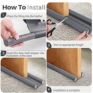 C CELAINER Door Draft Stopper, Under Door Noise Blocker, Sound Light Air Proof Sealer for Bottom of Door, Adjustable Soundproof Insulation Strip Doors Draft Guard 37 inch - Grey