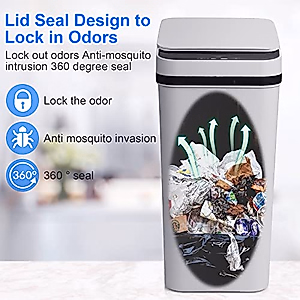 Anborry Smart Touchless Bathroom Trash Can 2.2 Gallon Automatic Motion Sensor Rubbish Can with Lid Electric Waterproof Narrow Small Garbage Bin for Kitchen, Office, Toilet, Bedroom (Grey)