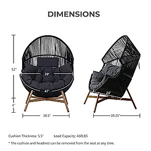 Grand patio Outdoor & Indoor Egg Chair, PE Rope Open Weave Stationary Conversation Chair Oversized Egg Basket Lounger Chair with Stand for Front Porch, Backyard, Living Room(Dark Grey, 1PC)