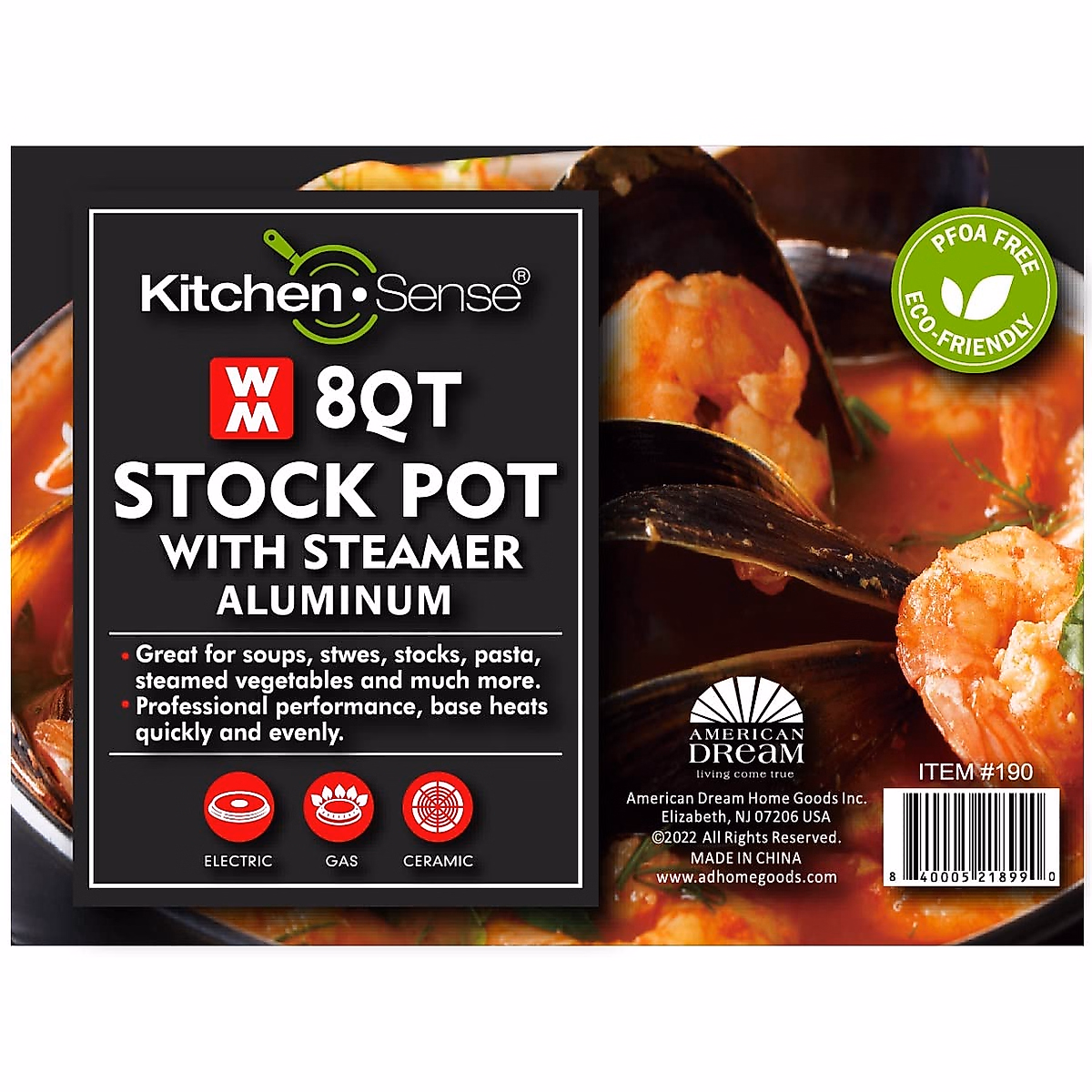 Kitchen Sense Aluminum Stock Pot with Steamer 4 piece Set of 8 quart (2 gallon), 12 quart (4 gallon), 16 quart (4 gallon), and 20 quart (5 gallon).