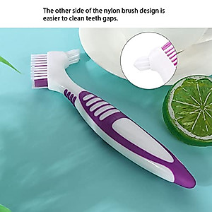Denture Brush 2PCS Denture Toothbrushes Denture Cleaning Brush Double Sided Toothbrush with Multi Layered Bristles and Ergonomic Rubber Handle for Denture Care