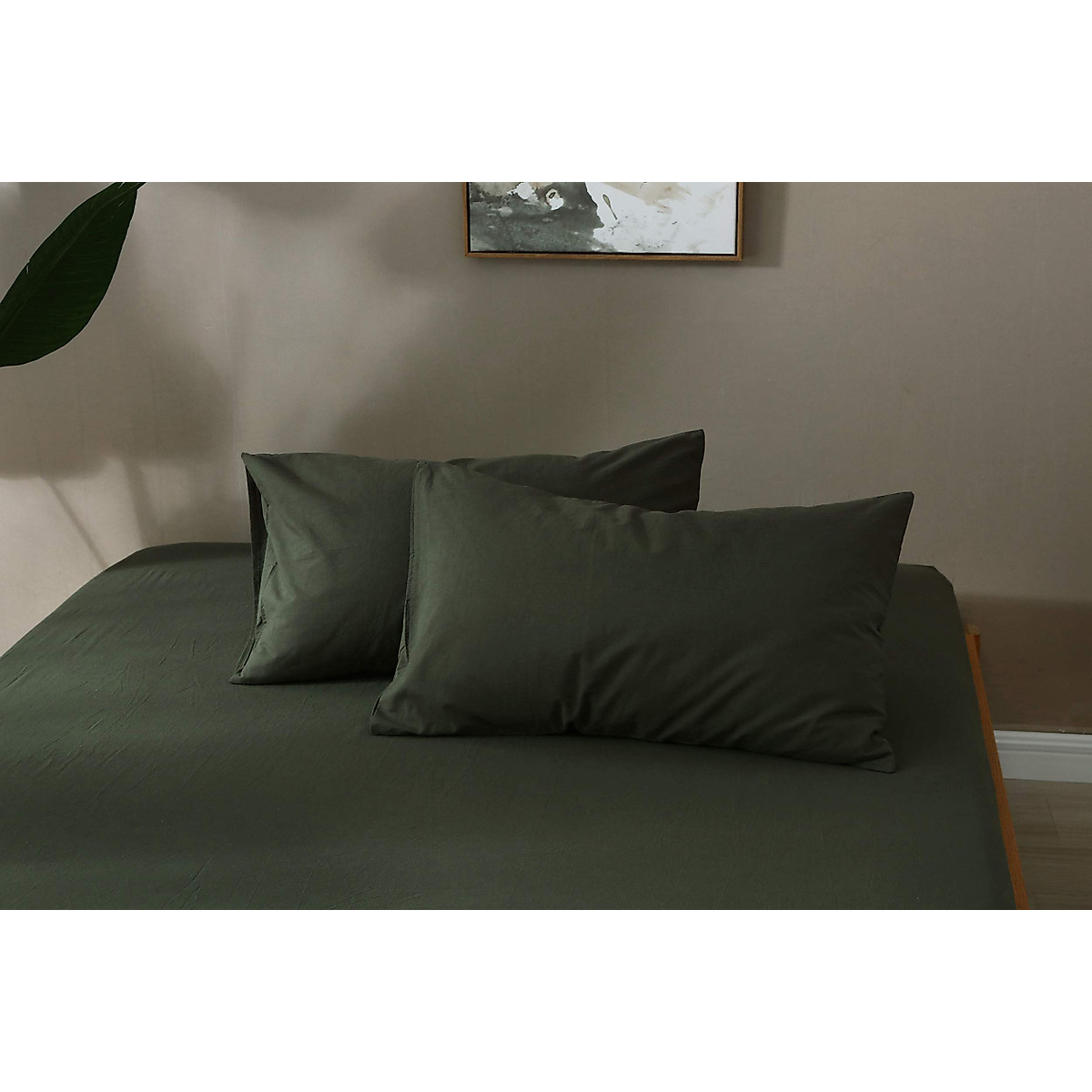 F.Y.Dreams 3Pcs Queen Size 100% Washed Cotton Duvet Cover Set,Fade-Resistant Linen Like,1 Duvet Cover 90x90 Inches with Zipper and 2 Pillowcases(NOT Suitable for Weighted Blankets),Forrest Green