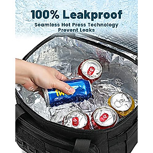 RalChyez Tactical Lunch Bag, 20L Large Heavy Duty Double Deck Insulated Lunch Box Leakproof Expandable Tote Cooler with Shoulder Strap for Adult Men Women Work Fishing Picnic Travel Black