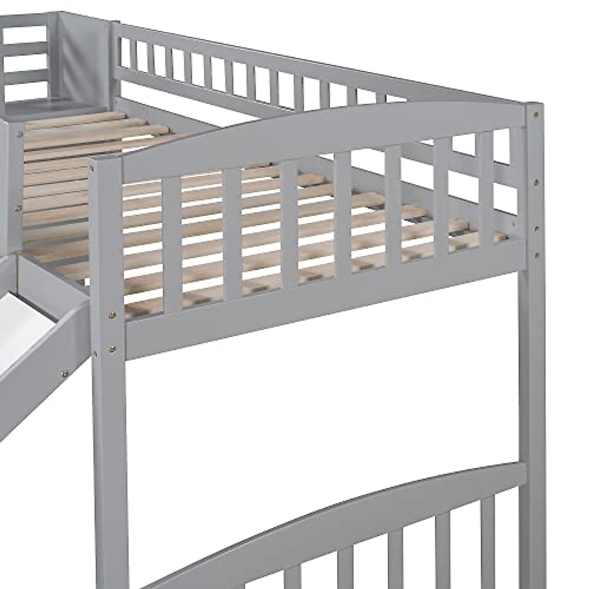HABUHOME Twin Size Low Loft Bed with Convertible Slide, Stairs with Two Drawers, Stairway Loftbed Frame, for Kids Boys Girls, Gray