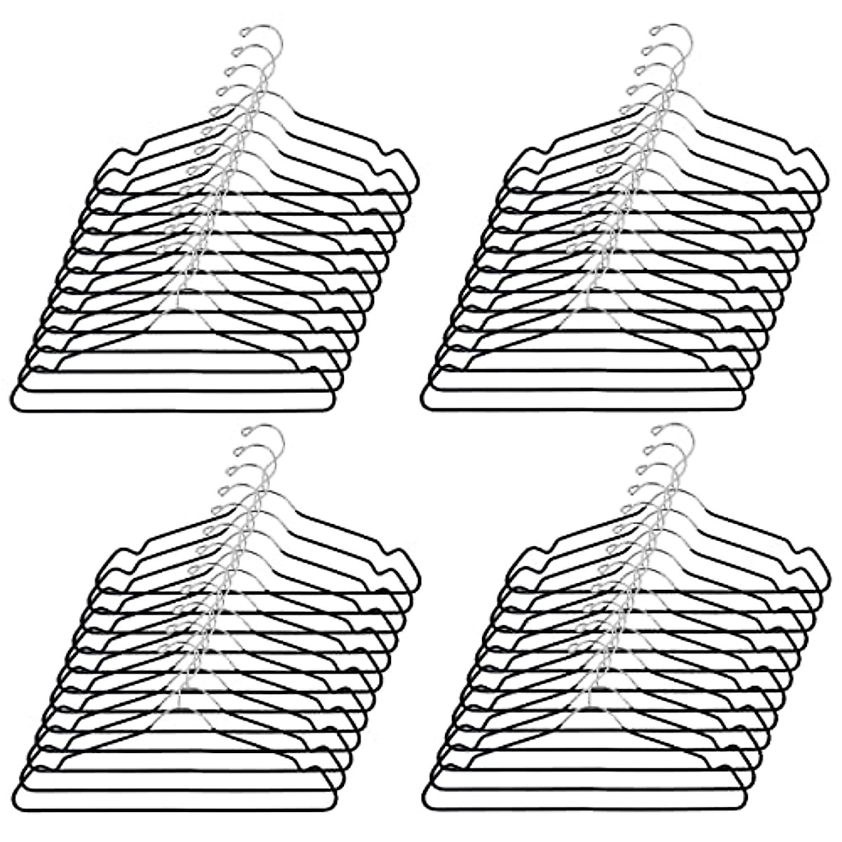 USTECH Metal Space Saving Clothes Hangers | Trouser Bar with Shoulder Notch Thin Hangers Perfect for Coat, Suit, and Pants | Non-Slip Coating and Large Hook for Added Safety | Pack of 48