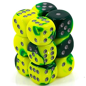 DND Dice Set-Chessex D&D Dice-16mm Gemini Green, Yellow, and Silver Plastic Polyhedral Dice Set-Dungeons and Dragons Dice Includes 12 Dice – D6, Various (CHX26654)