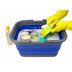 SAMMART 12L (3.17Gallon) Collapsible Tub with Handle - Portable Outdoor Picnic Basket/Crater - Foldable Shopping Bag - Space Saving Storage Container (Purplish Blue +Turquoise Blue)