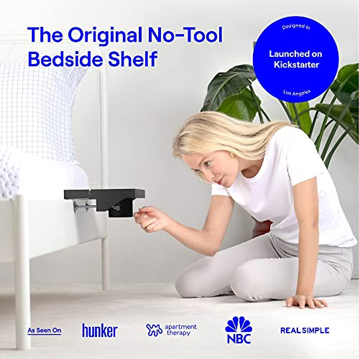 BedShelfie Bedside Shelf for Bunk Bed - College Dorm Room Essentials, Loft Bed Accessories, Clip On Nightstand Snack Organizer, Floating Bed Side Table Tray Shelfie Storage - Wood Black Cup Holder