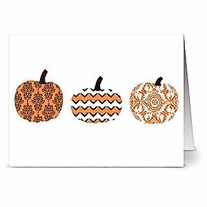 Note Card Cafe Halloween Cards with Tangerine Zest Envelopes | 24 Pack | Patterned Pumpkins Vertical Design | Blank Inside, Glossy Finish | Greeting, Fall, Bulk