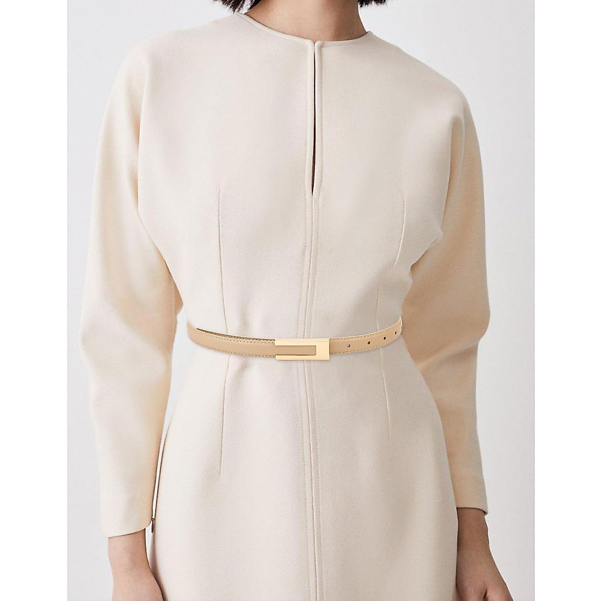 BAOKELAN Women Leather Belt Skinny Waist Belts for Dress Thin Waist Belt with Gold Buckle for Jeans Pants Apricot