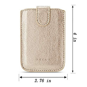 MUMUGUO Card Holder for Back of Phone,Pu Leather RFID Blocking 5 Pull Credit Card Cash Cell Phone Wallet Pocket Stick on Back iPhone(Gold)