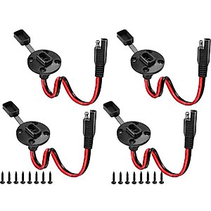 Weewooday 4 Packs Power Socket Sidewall Port Connector Compatible with SAE Weatherproof Quick Connect Panel Flush Mountable Connector 12awg Cable with 16 Screws for Solar Generator Battery Charger