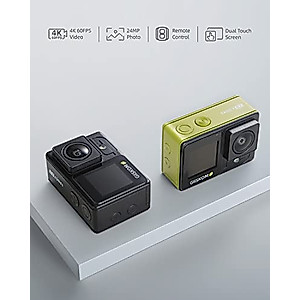 GIISKOM Fancy R2 Action Camera 4k/60FPS 24MP in Dual Screen, 95FT Waterproof Underwater Camera for Snorkeling, Sports Camera with Image Stabilization Matchs Mounting Bundles for Vlog (Green)