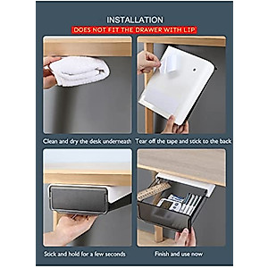 COZYWELL Under Desk Storage Drawer, Pack of 2PCS Attachable Desk Drawer Slide-out, Self-Adhesive Under Desk Organizer Table Storage for Stationery Home Office Organization