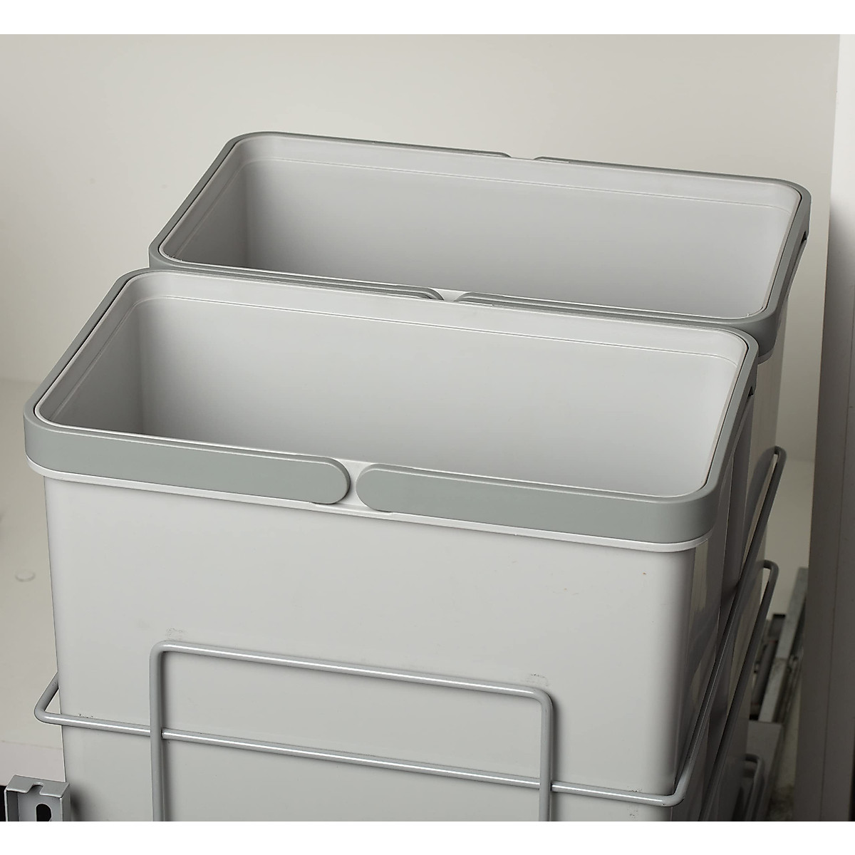 IMEX - 30 Qt./7.5 Gal Pull Out Under Mount Waste Container - Kitchen Trash Garbage Can & Bin for Under Counter Cabinet - Plastic Dustbin Mountable Basket (Gray, Double)