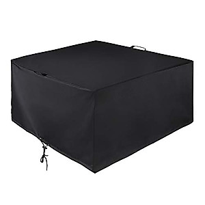 Unicook Square Fire Pit Cover 38 Inch, Heavy Duty Waterproof Fire Table Cover, Outdoor Firepit Cover with Drawstring and Handles, Fade Resistant Material, All Weather Protection, Black
