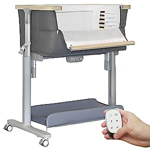 DEYGIA Rocking Baby Bassinet, Electric Bassinet Bedside Sleeper with Wheels and Comfy Mattress, 3 in 1 Electric Bedside Crib, 10 Heights Adjustable, Smart Co Sleeper with Large Storage Basket