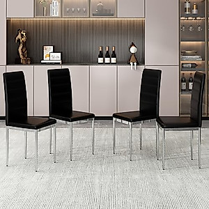 WINWOL Modern Dining Chairs Set of 4,Products are Perfect for Restaurants, Living Rooms, Kitchens, and Offices,PU Leather Upholstery,high Back and Metal Legs (Black, Set of 4)