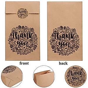 Cooraby 30 Pieces Mini Thank You Party Bags 3.5x2.4x7.1 Inches Thanksgiving Brown Gift Paper Bags Lunch Flat Bottom Kraft Paper Bags with 45 Pieces Thankyou Stickers