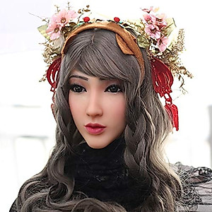 YRZGSAWJ Soft Silicone Headgear Female Full Face Can Make up Mask for Crossdresser Transgender Cosplay Mask (tan)