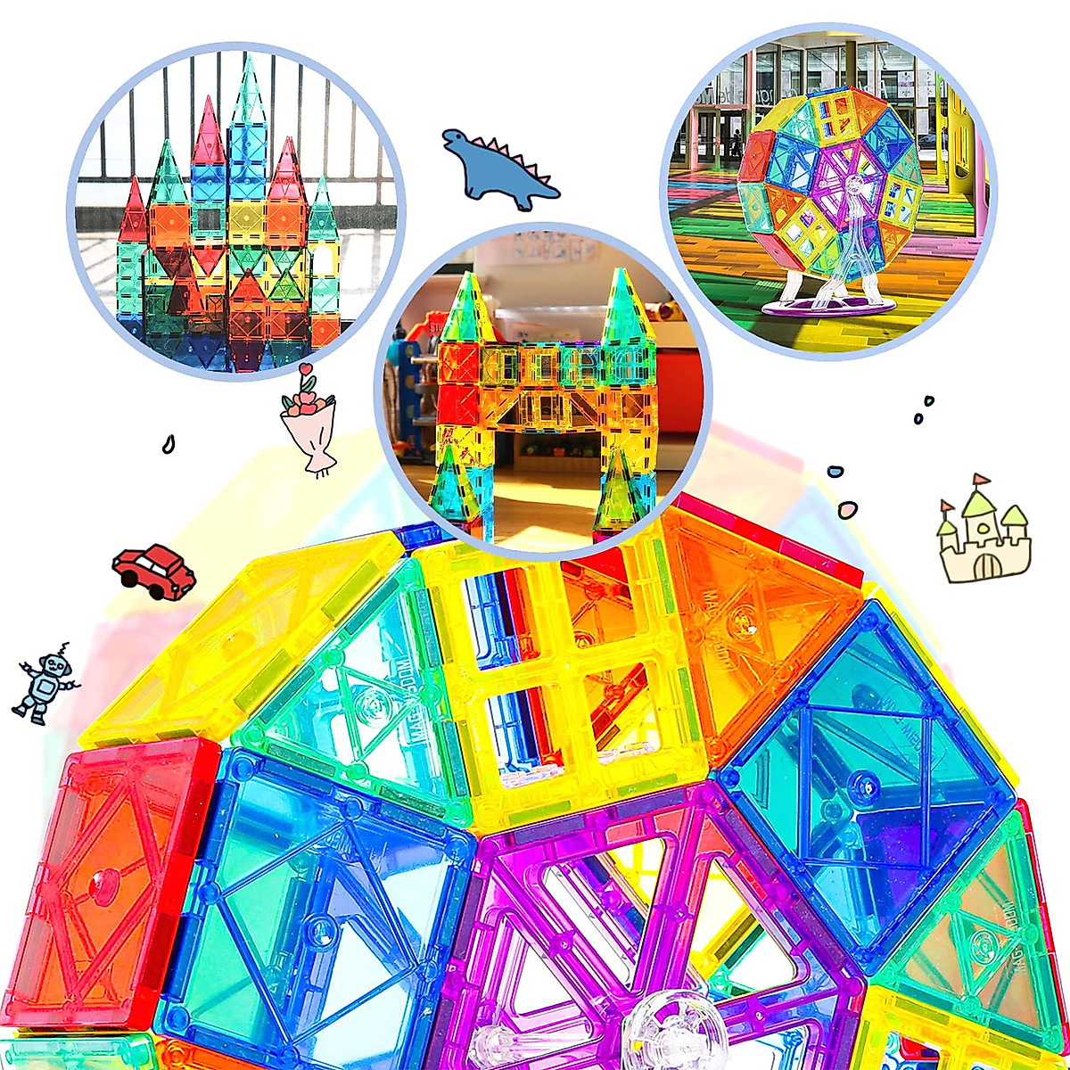 Magnetic Tiles with Ferris Wheel Expansion Set, Magnetic Blocks Toys for 3+ Year Old Boys and Girls, STEM Educational Learning Construction Toddler Kids Toys - Ferris Wheel