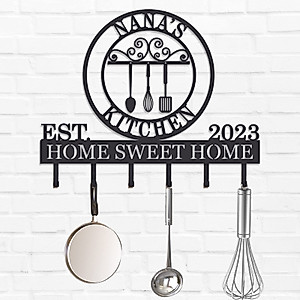 Kitchen Utensil Rack with Custom Name, Farmhouse Kitchen Utensil Holder, Personalized Metal Kitchen Utensil Hanger, Kitchen Utensil Organizer for Wall, Hooks for Kitchen Utensils