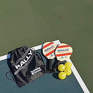 Rally Meister Beginner Wood Pickleball Paddle Set for 2 Players (2 Paddles + 4 Outdoor Pickleballs + Drawstring Bag + Rules/Strategy Guide)
