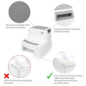 iLove 2 Step Stool for Kids and Toddlers, Bathroom and Toilet Stool for Potty Training, Slip-Resistant Soft Grips, Kitchen Stool with Handles, Dual Height - Gray (1 Pack)