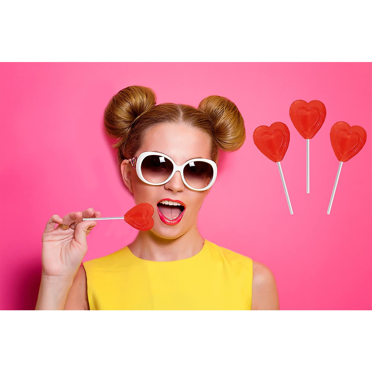 The Dreidel Company Valentines Day Lollipops Red Double Heart Shaped Cherry Flavored, Individually Wrapped, 12-Pack