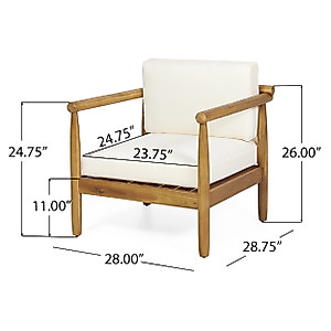 Christopher Knight Home 318120 Bonsallo Club Chair, Teak + Cream