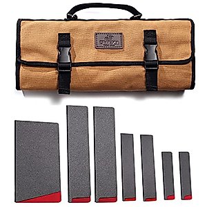OYEZI Knife Roll Bag 16oz Duty Canvas Roll Bag - 8 Slots with 7pcs Knife Edge Guards set for travel, camping,BBQ,Knives and kitchen tools not Included