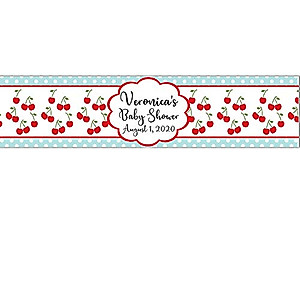 Cherry Pattern Water Bottle Labels, Pack of 25 Personalized Peel and Stick Waterproof Wrappers for Birthday Party Favors