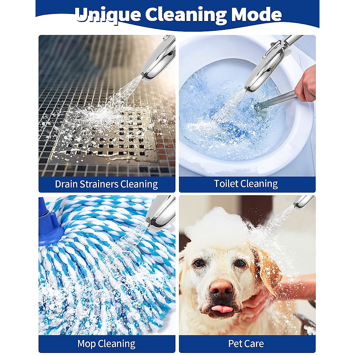 High Pressure Handheld Shower Head VMASSTONE 3-Setting Shower head Kit - Jet Water Mode - with 59" Stainless Hose and Adjustable Mount Excellent Replacement for Bath Showerhead (HM-001 Chrome)