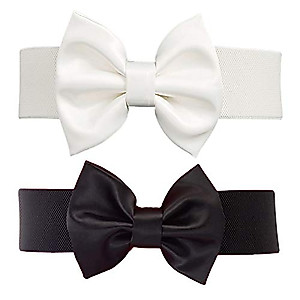 GRACE KARIN 2 Pieces Stretch Retro Waistband for Women Girl Costume Accessory(XL, Black + White)