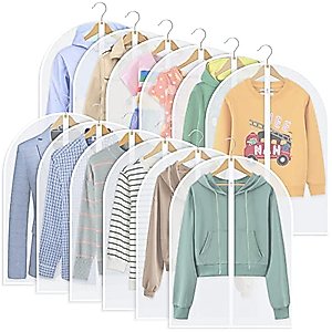 LAPPR Garment Bags for Hanging Clothes Closet Storage, 32" Set of 12 Clear Suit Bags Plastic Clothes Protectors for Shirt,T-shirt,Girl Dress Dance Costumes