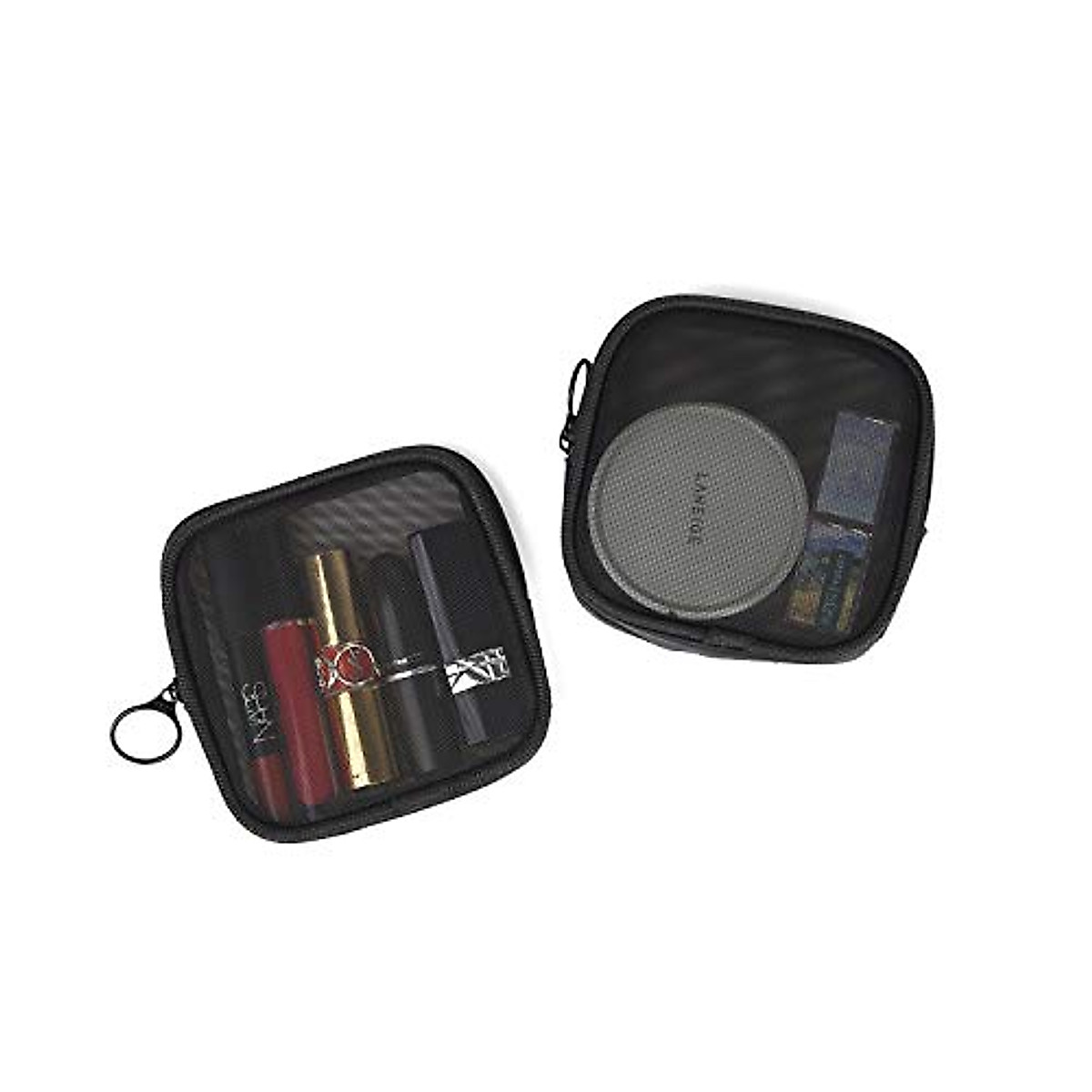 Patu Mesh Travel Toiletry Bag, Transparent Standing Pouch, Portable Shaving Washing Kits Organizer, Personal Care Trip Case, Pack of 2 (Size S), Black