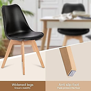 Sweetrcrispy Dining Chairs, Dining Chairs Set of 4, Dining Room Chairs, Kitchen Chairs, Mid Century Modern Chairs, PU Leather Upholstered Chairs with Wood Legs, Kitchen & Dining Room Chairs, Black